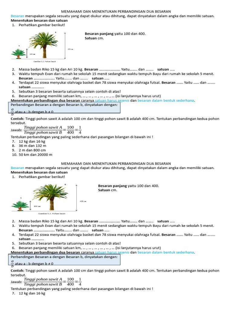Memahami Dan Menentukan Perbandingan Dua Besaran | PDF