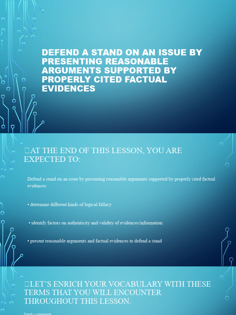 Defend A Stand On An Issue by Presenting Reasonable Arguments Supported ... Defend A Stand On An Issue by Presenting Reasonable Arguments Supported ...