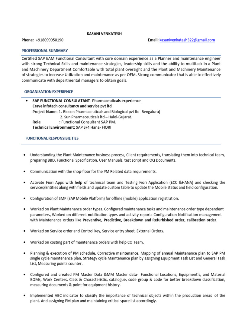 Sap Eam Resume | PDF