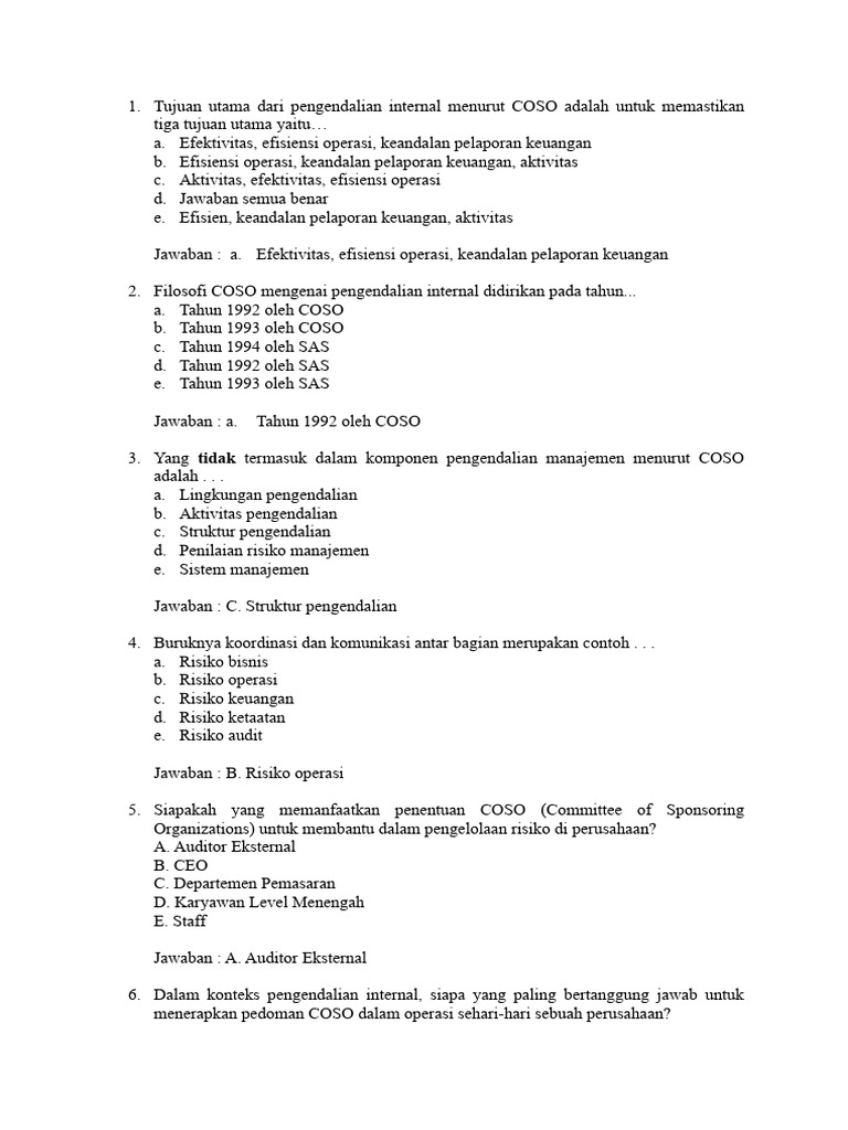 15 Soal PG Dan Jawaban Pengauditan Internal - Kelompok 3-1-2 | PDF