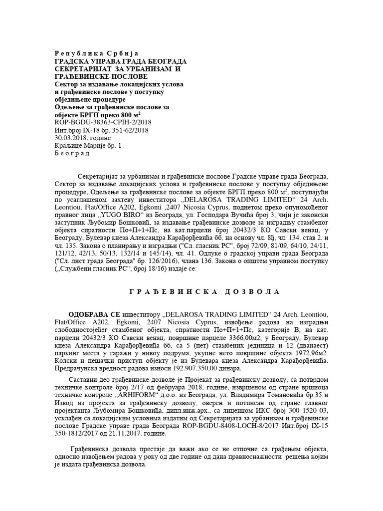 Грађевинска дозвола Верзија за објављивање 20231115163837 Pdf