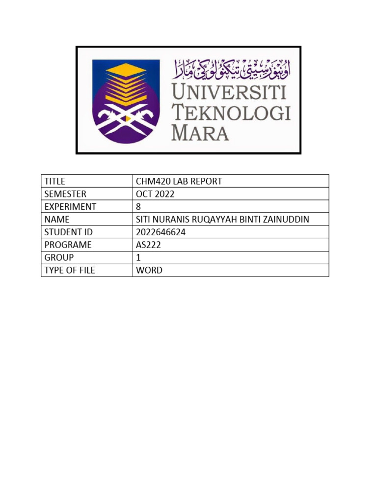 CHM420 - Lab Report - Experiment 8 | PDF | Mole (Unit) | Gases