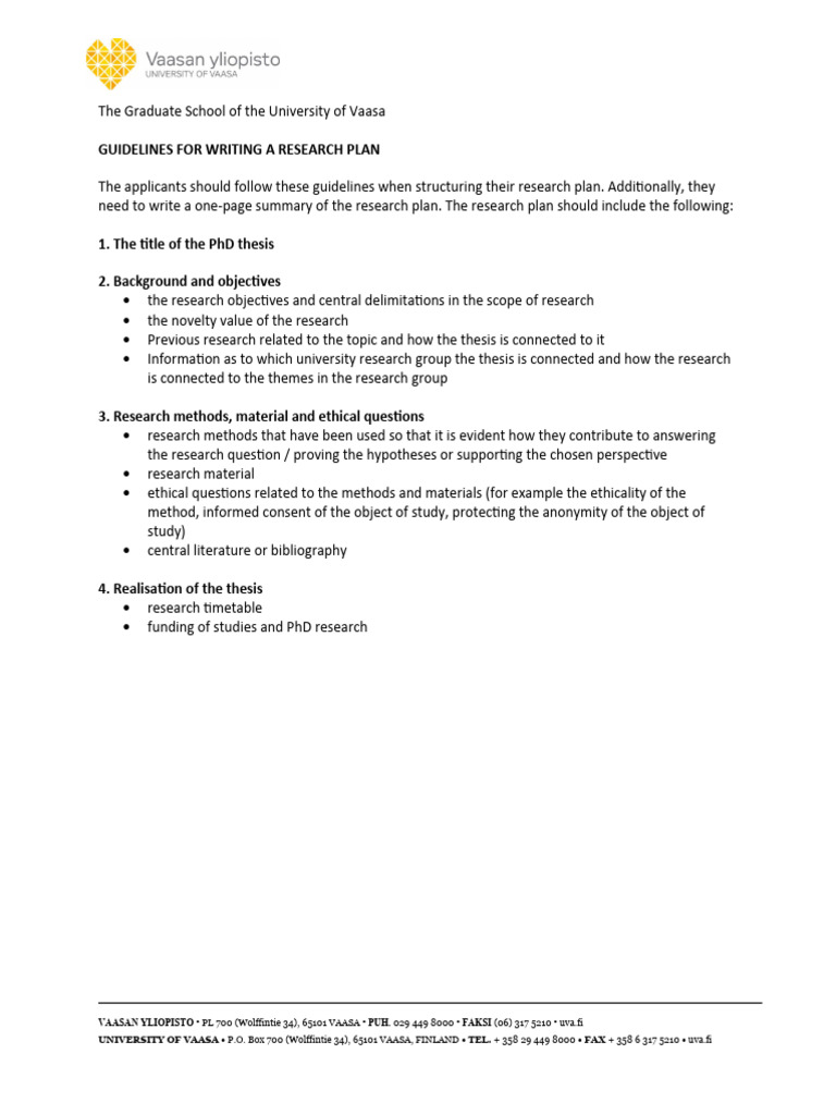 Guidelines For Writing A Research Plan | PDF