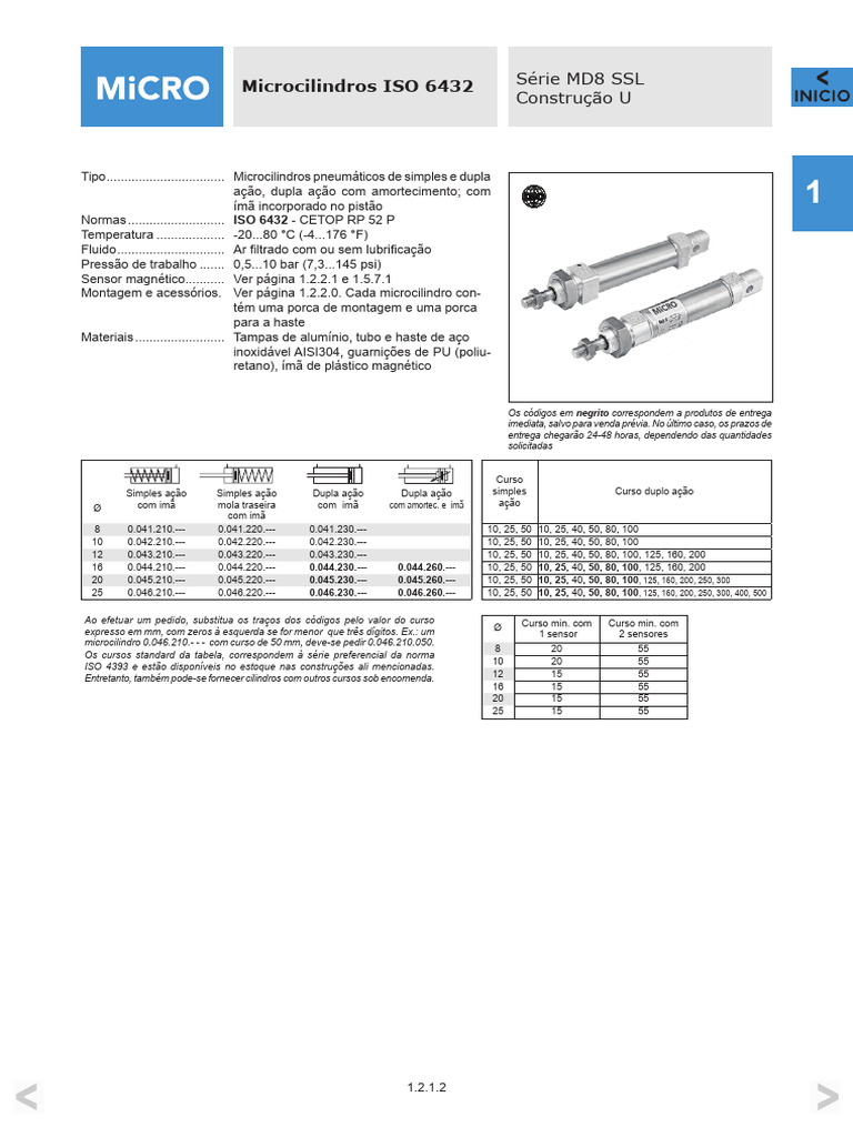 Microcilindros Pneumáticos MD8 SSL | PDF | Ímã | Metrologia