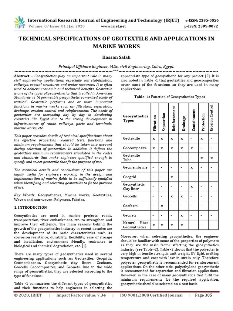 Geotextile Specs & Marine Applications | PDF | Fibers | Building ...