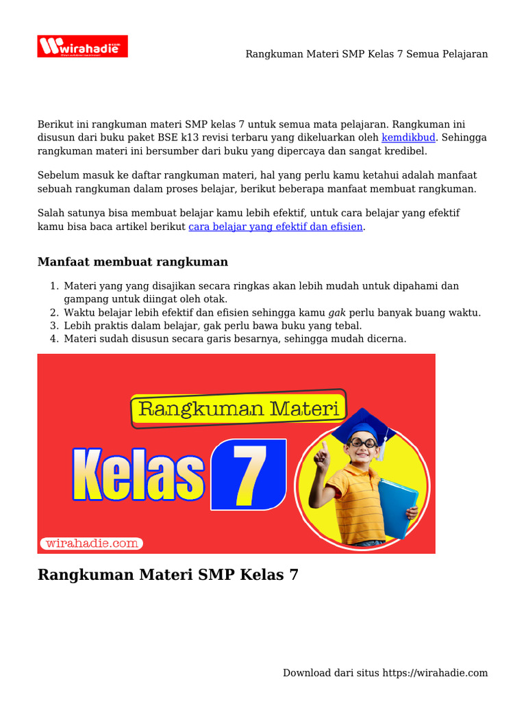 Rangkuman Materi SMP Kelas 7 Semua Pelajaran | PDF