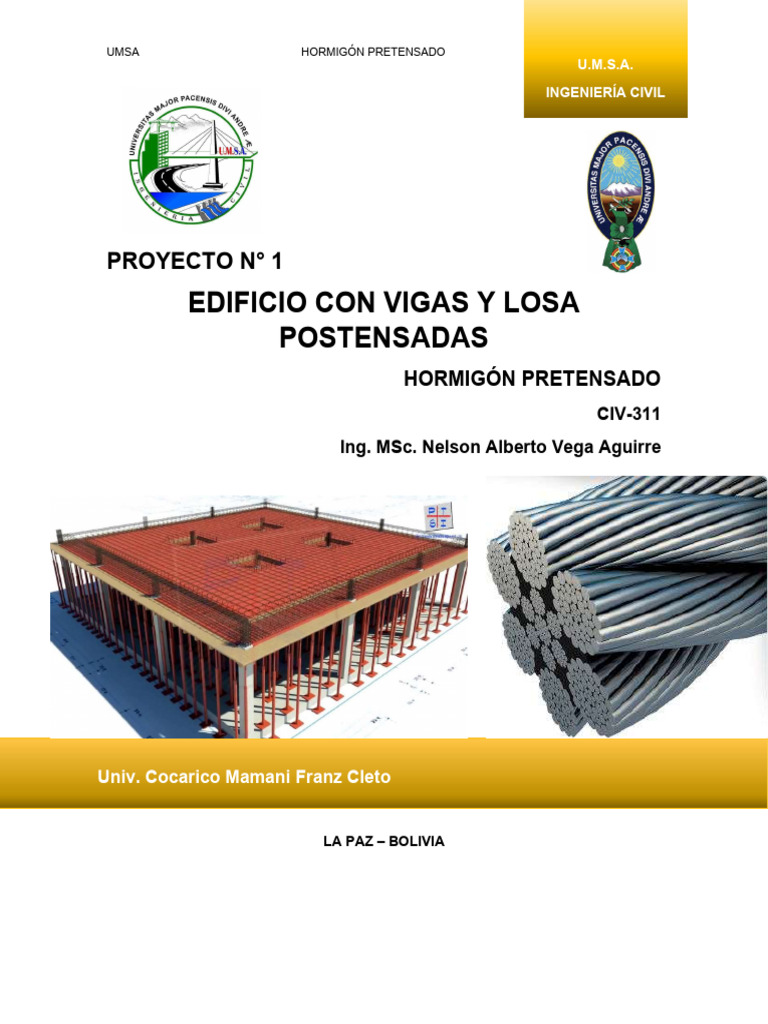 PROY. Nro 1 EDIFICIO CON VIGAS Y LOSA POSTENSADA FCCM | PDF