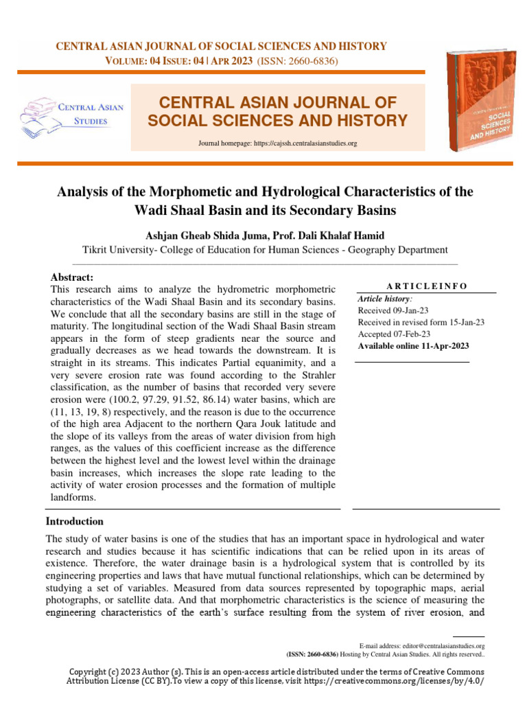 Analysis of The Morphometic and Hydrological Characteristics of The Wadi Shaal Basin and Its ...