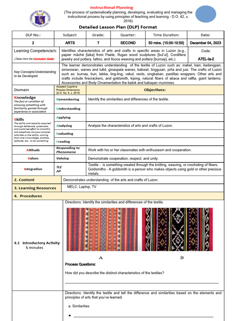 Arts 7 | PDF | Learning | Textiles