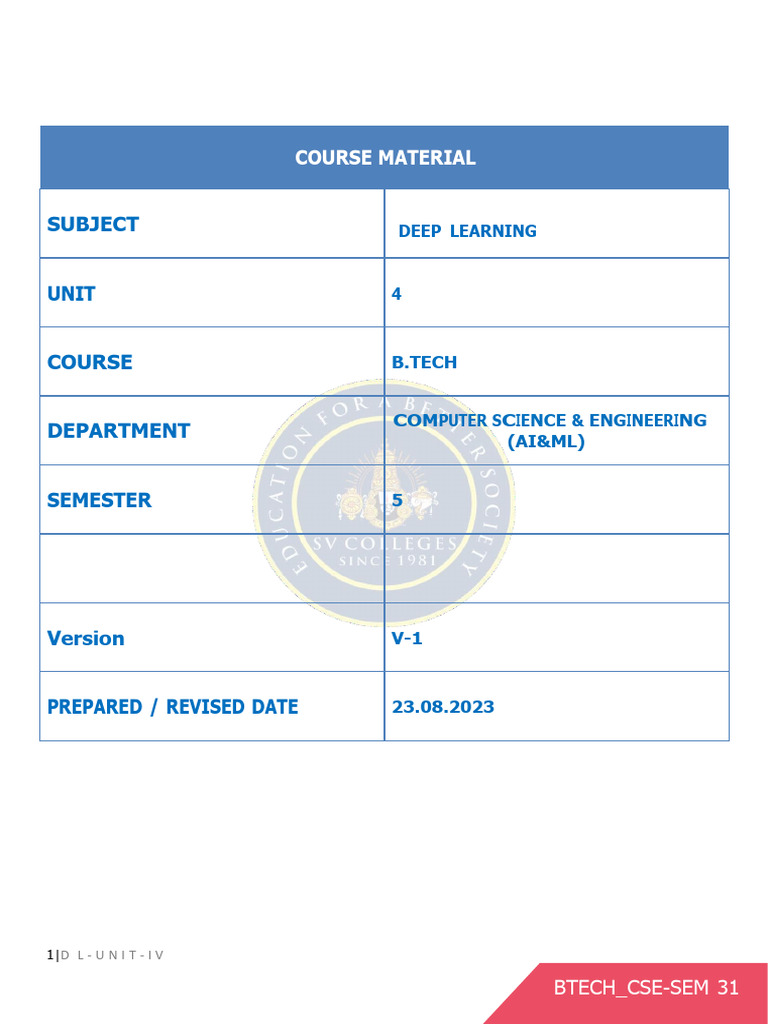 DL Unit 4 | PDF | Visual Cortex | Deep Learning