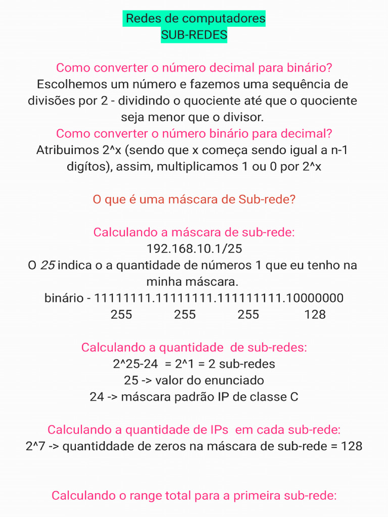Resumo Sobre Sub-Redes (Redes de Computadores) | PDF