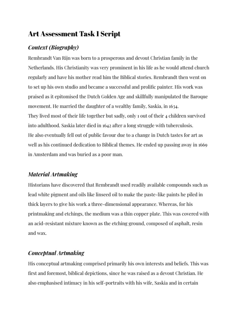 Art Assessment Task 1 Script | PDF