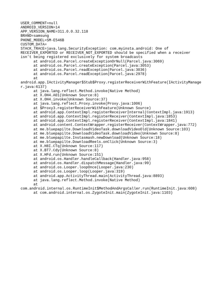 Com - Myinsta.android Crash Report | PDF | Computers