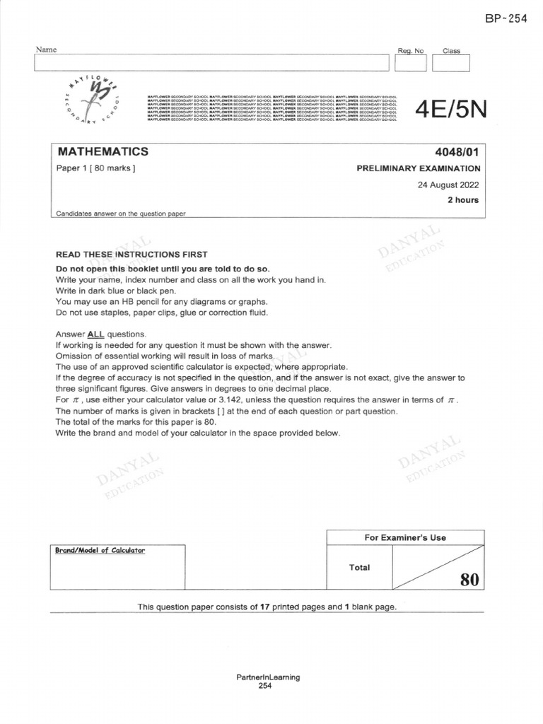 May Flower Sec 4 Emath 2022 | PDF