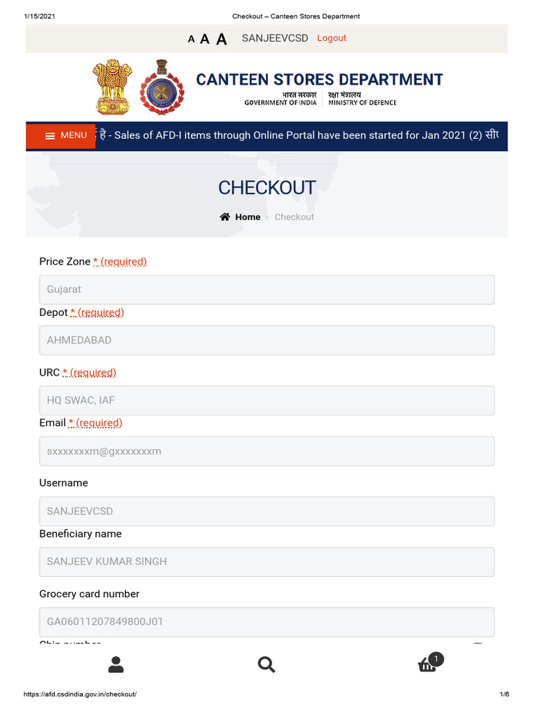 Checkout - Canteen Stores Department | PDF