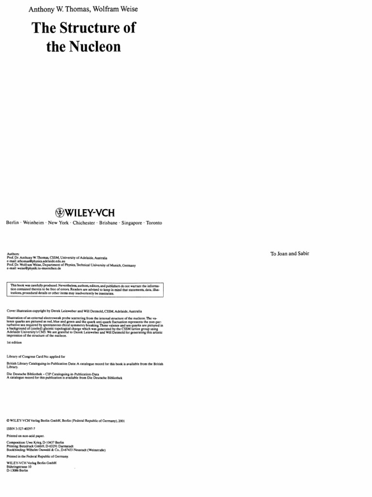 Anthony W. Thomas Wolfram Weise - The Structure of The Nucleon-Wiley ...