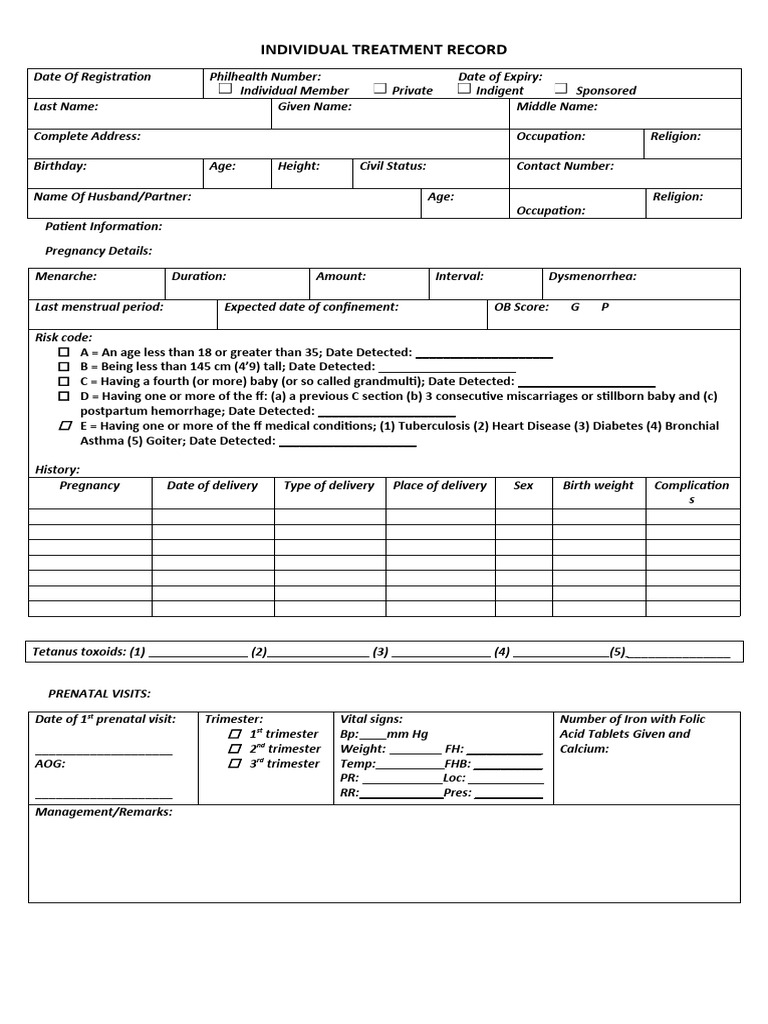 Individual Treatment Record | PDF | Micronutrient | Childbirth