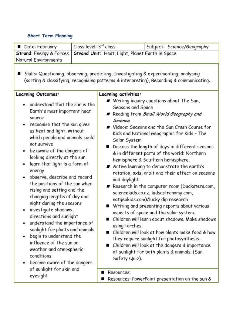Sun's Role in Earth Life: Lesson Plan | PDF | Sun | Earth