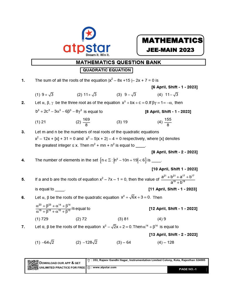 2023 - April PYQ Maths April Chapterwise | PDF | Logarithm | Infinity