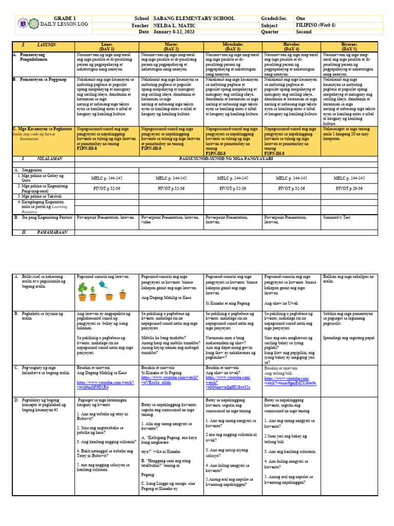 Q2 DLL Filipino1 Week-8 | PDF