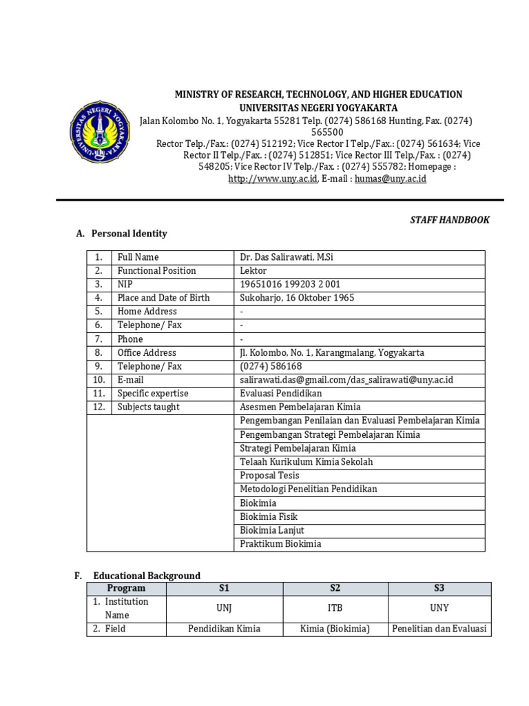 Staff Hand Book - Das Salirawati - 1 | PDF