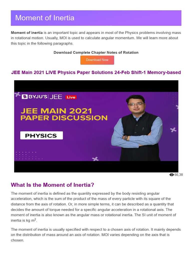 03- Moment of Inertia - Formulas, MOI of Objects [Solved Examples] | PDF