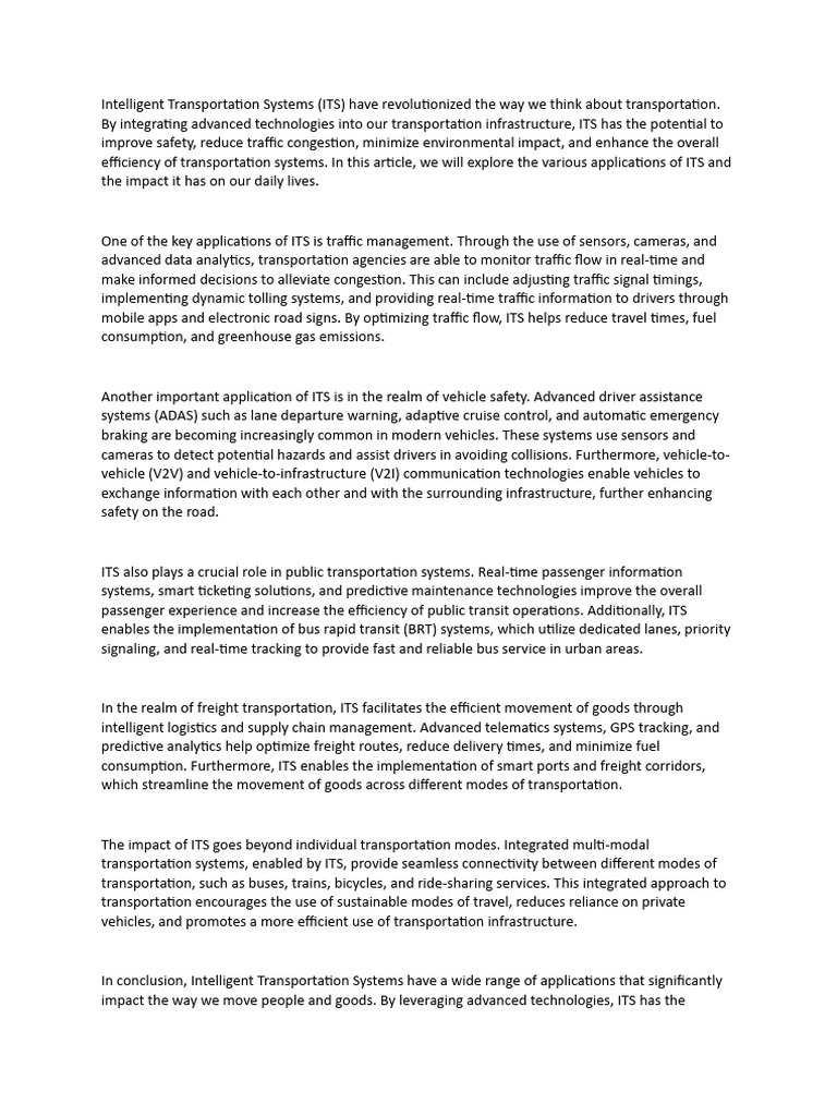 Intelligent Transportation Systems | PDF