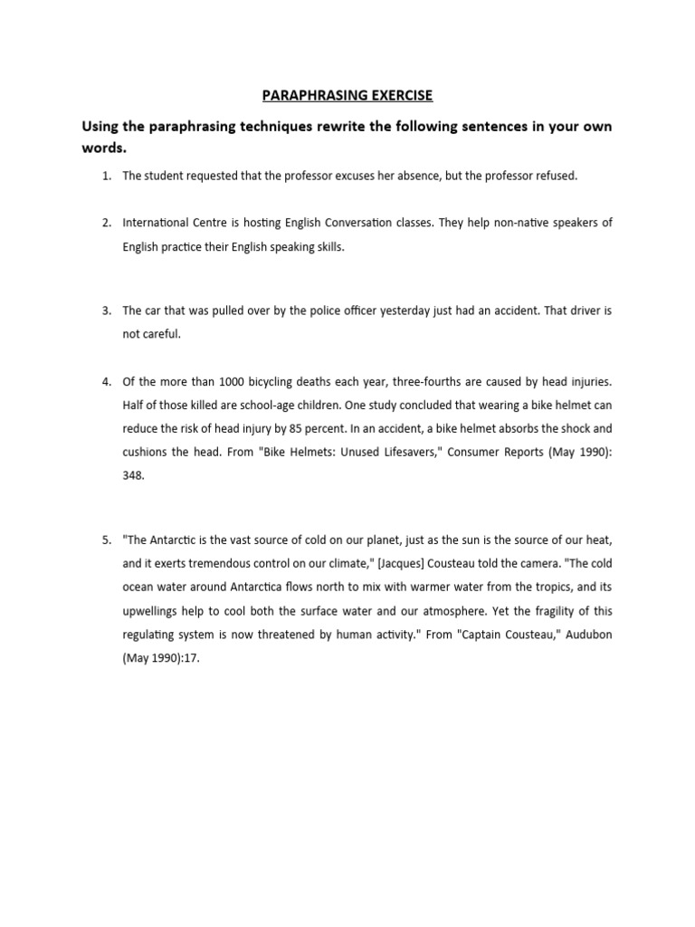 PARAPHRASING EXERCISE | PDF