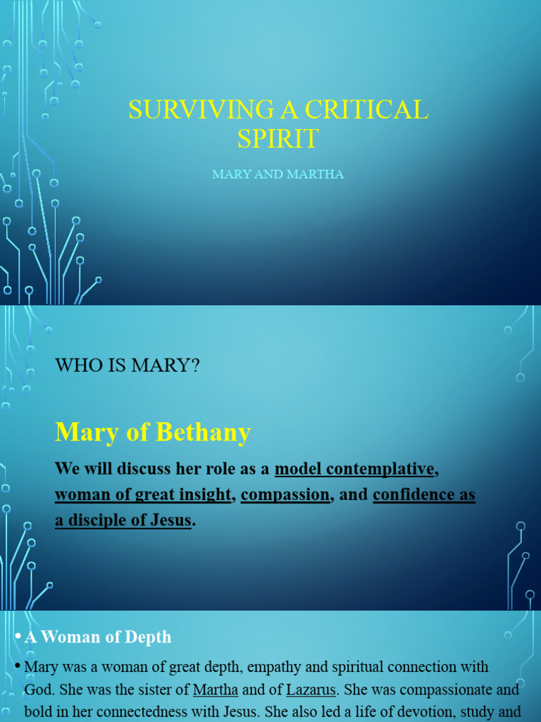 Surviving A Critical Spirit | PDF | Jesus | Lazarus Of Bethany