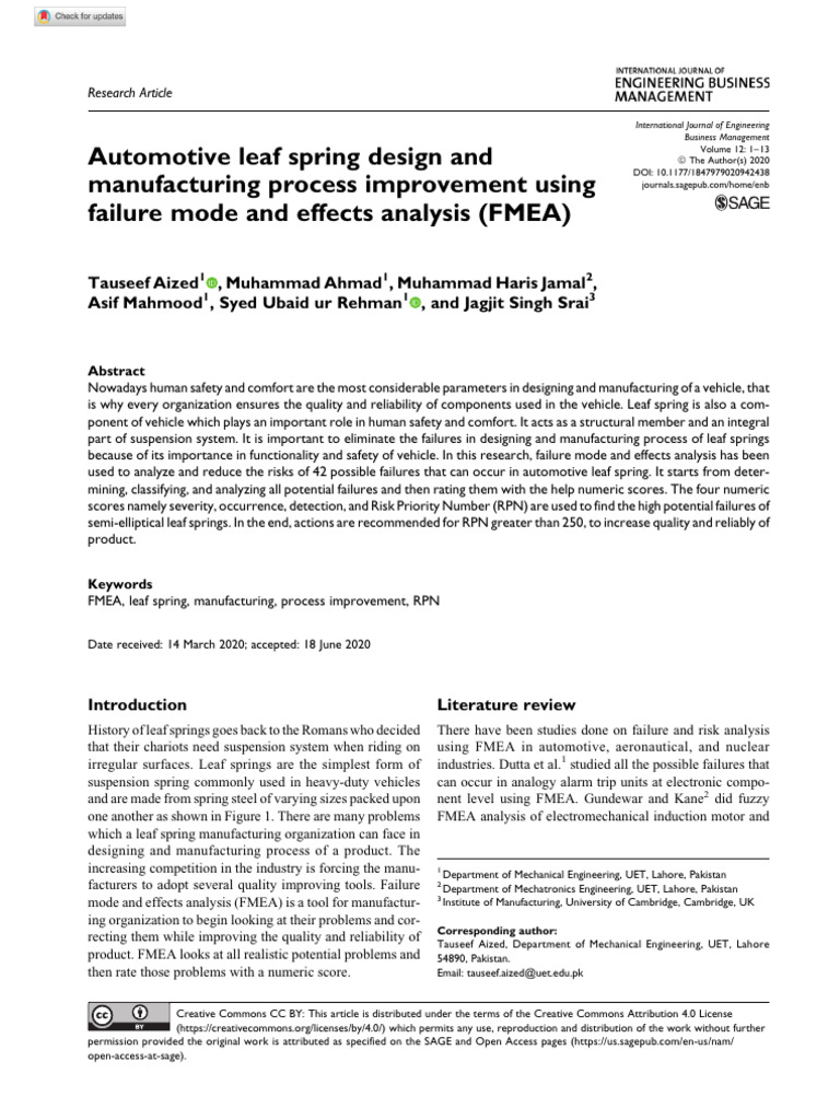 FMEA in Automotive Leaf Spring Design | PDF | Reliability Engineering | Hardness