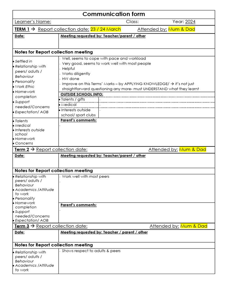 00 Communication Form Template | PDF