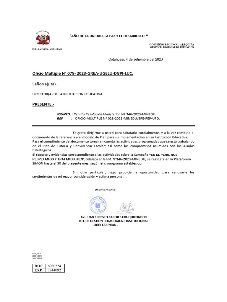 Oficio Completo en El Peru Nos Respetamos | PDF | Comunicación ...