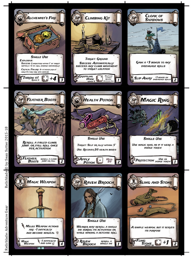 Relicblade: Adventure Gear Cards | PDF