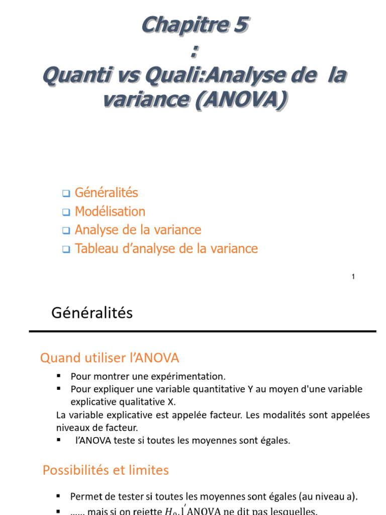 Chapitre Analyse De La Variance Ch5 Pdf