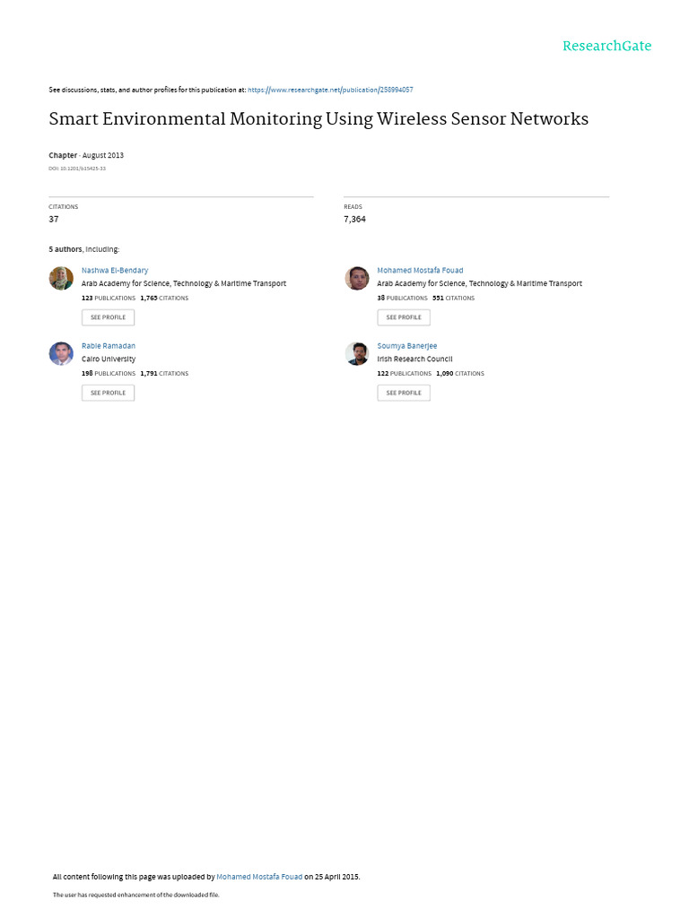 Smart Environmental Monitoring Using Wireless Sensor Networks | PDF