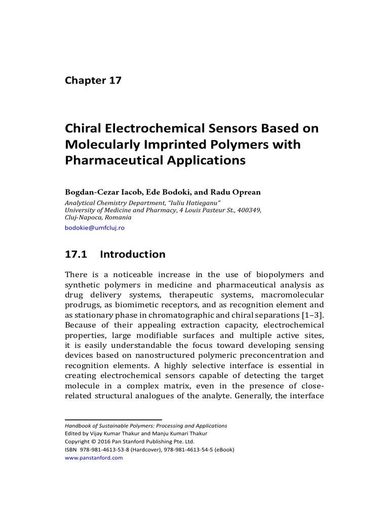 Chiral Electrochemical Sensors Based On Molecularly Imprinted Polymers With Pharmaceutical ...