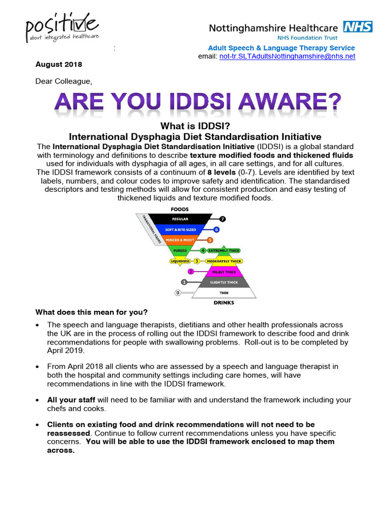 IDDSI Framework for Dysphagia Diets | PDF | Foods | Meal