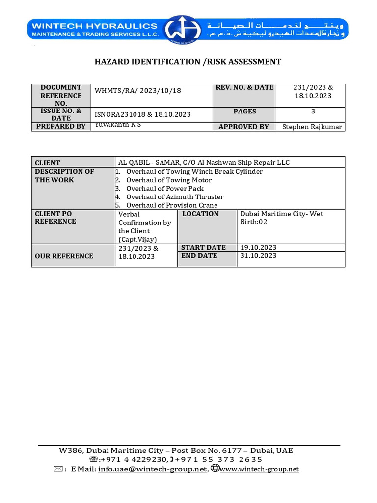 Risk Assessment - Al Qabil - Samar | PDF | Housekeeping | Ladder