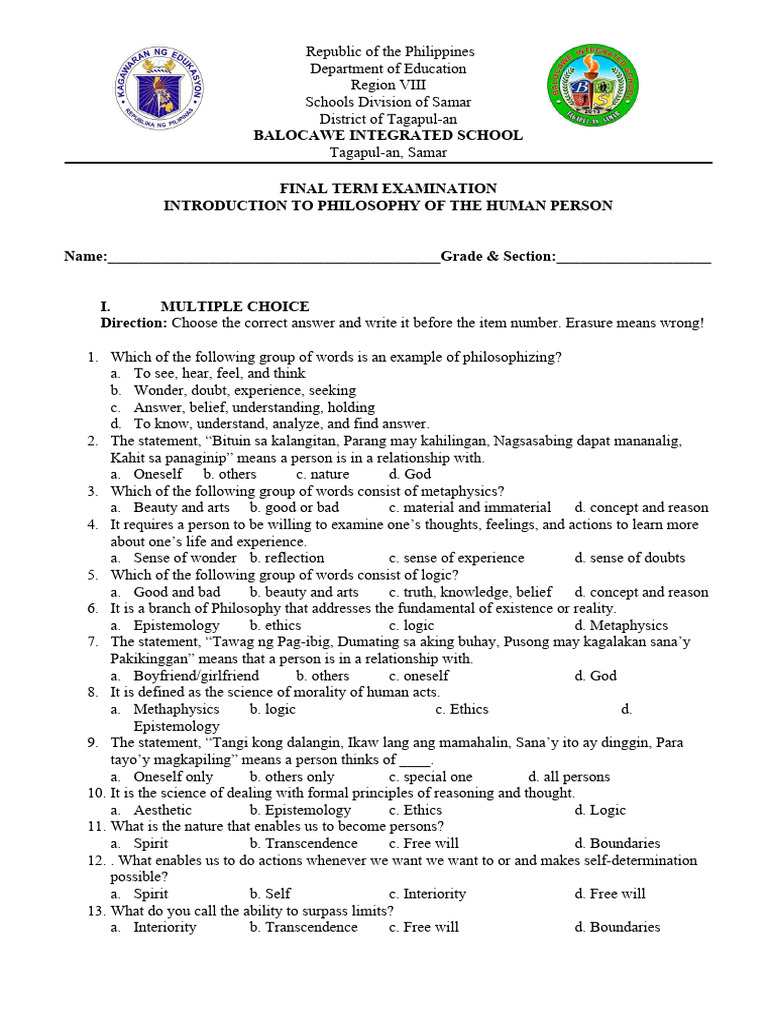 Philosophy Exam | PDF