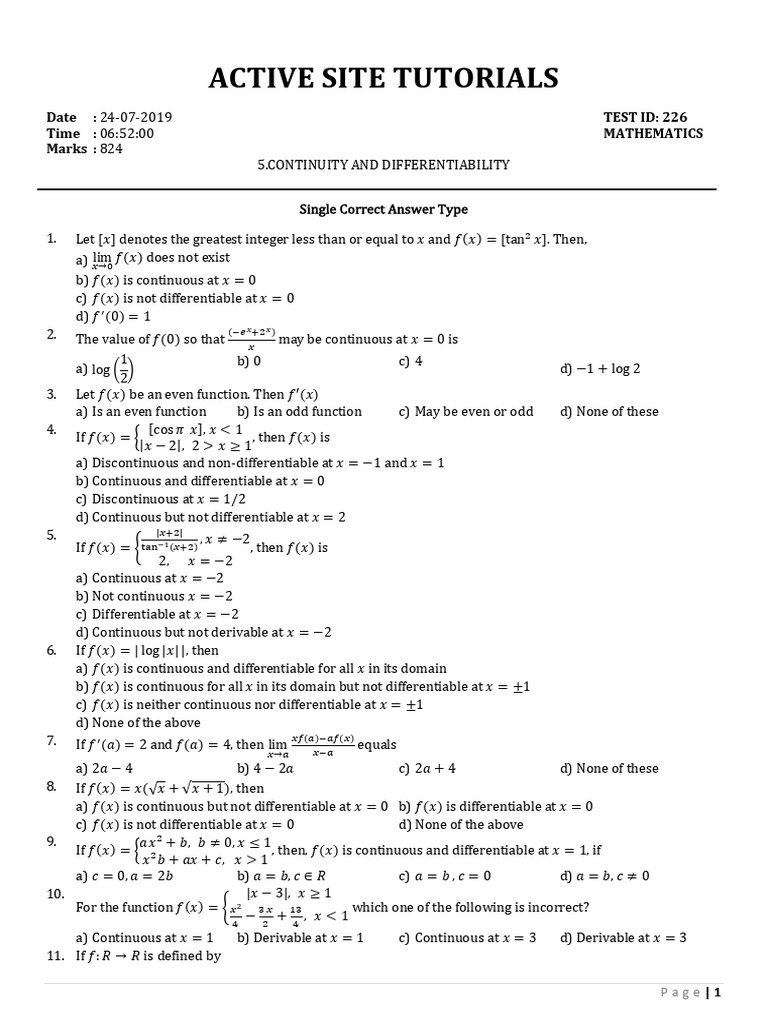 Continuity and Differentiability | PDF