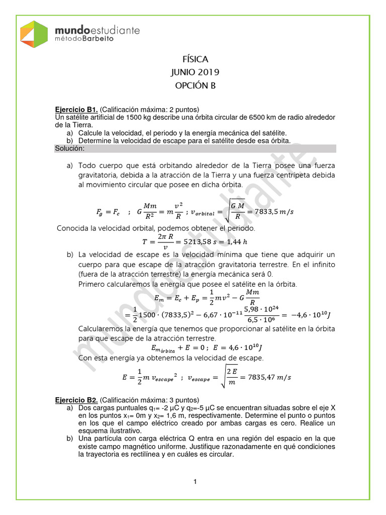 Solución EBAU CyL Física 2019 Junio Opción A | Descargar gratis PDF | Tierra | Orbita