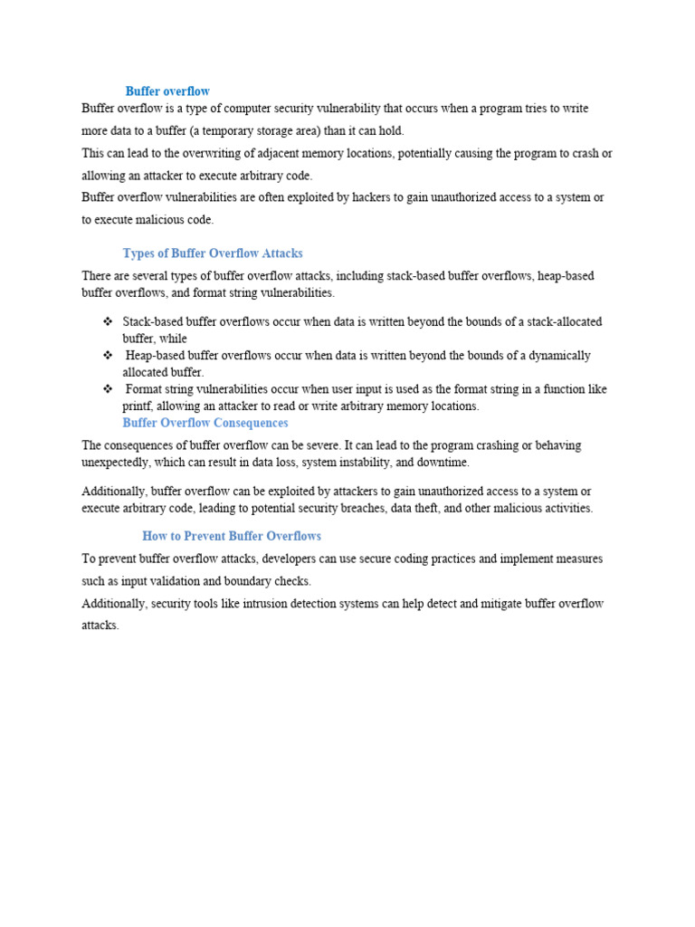 Understanding Buffer Overflow Risks | PDF