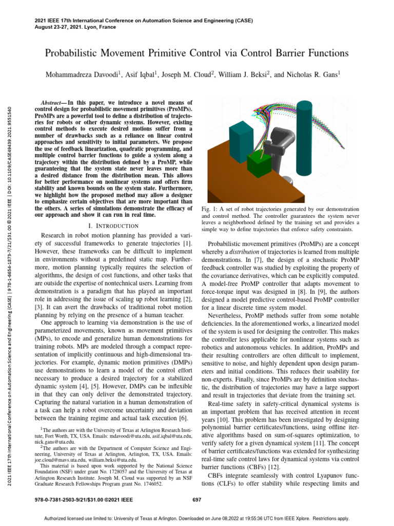 Probabilistic Movement Primitive Control via Control Barrier Functions | PDF | Control Theory ...