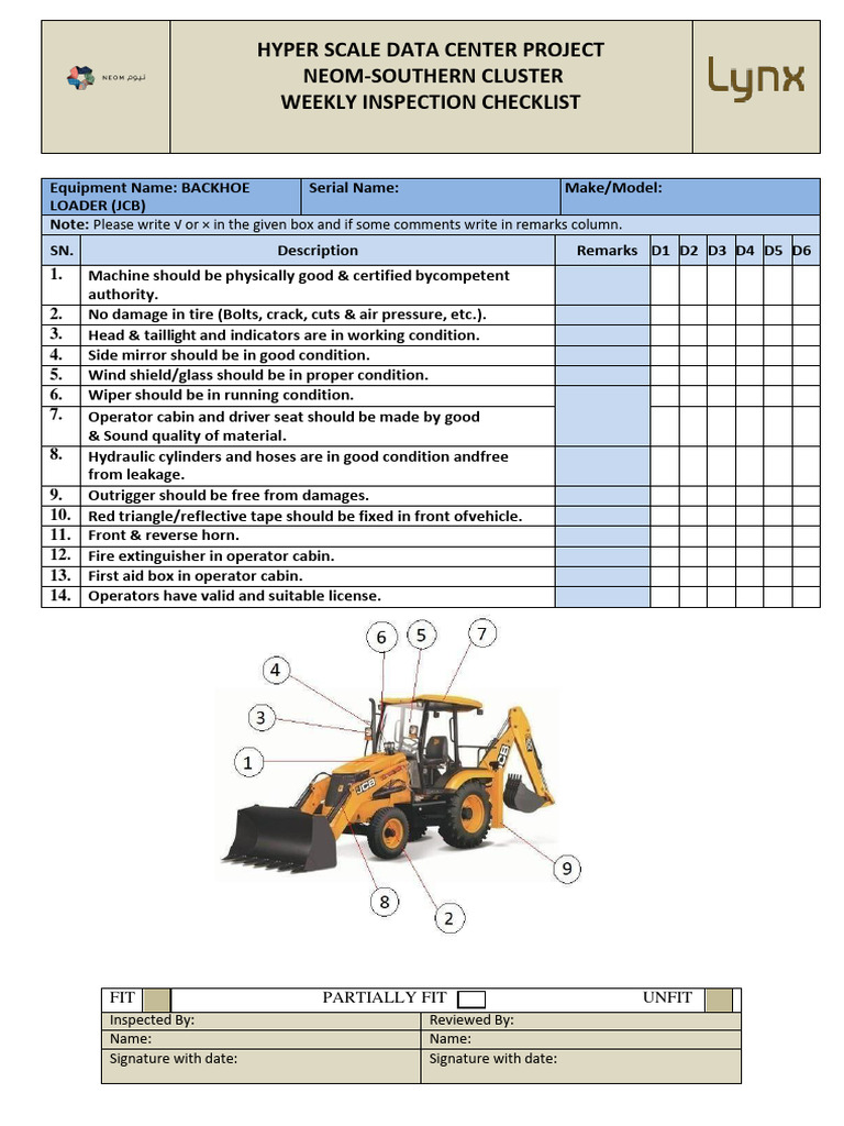 Checklists For All Construction Equipment Lynx | PDF