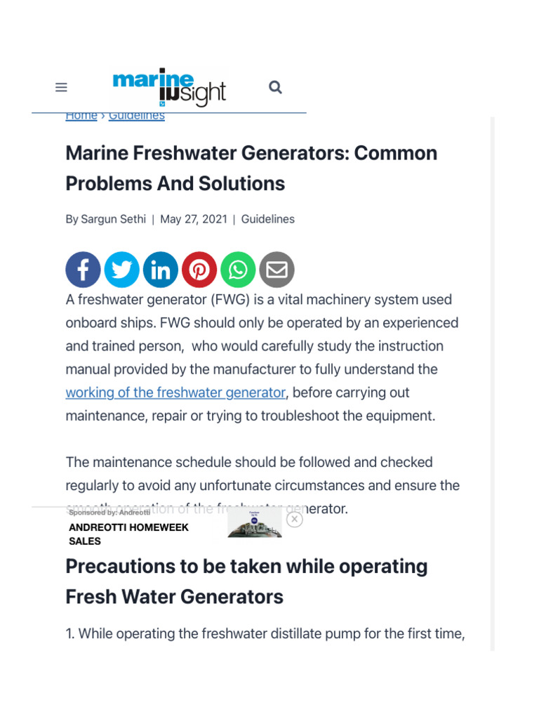 Freshwater Generator Troubleshooting Guide | PDF | Pump | Bearing ...