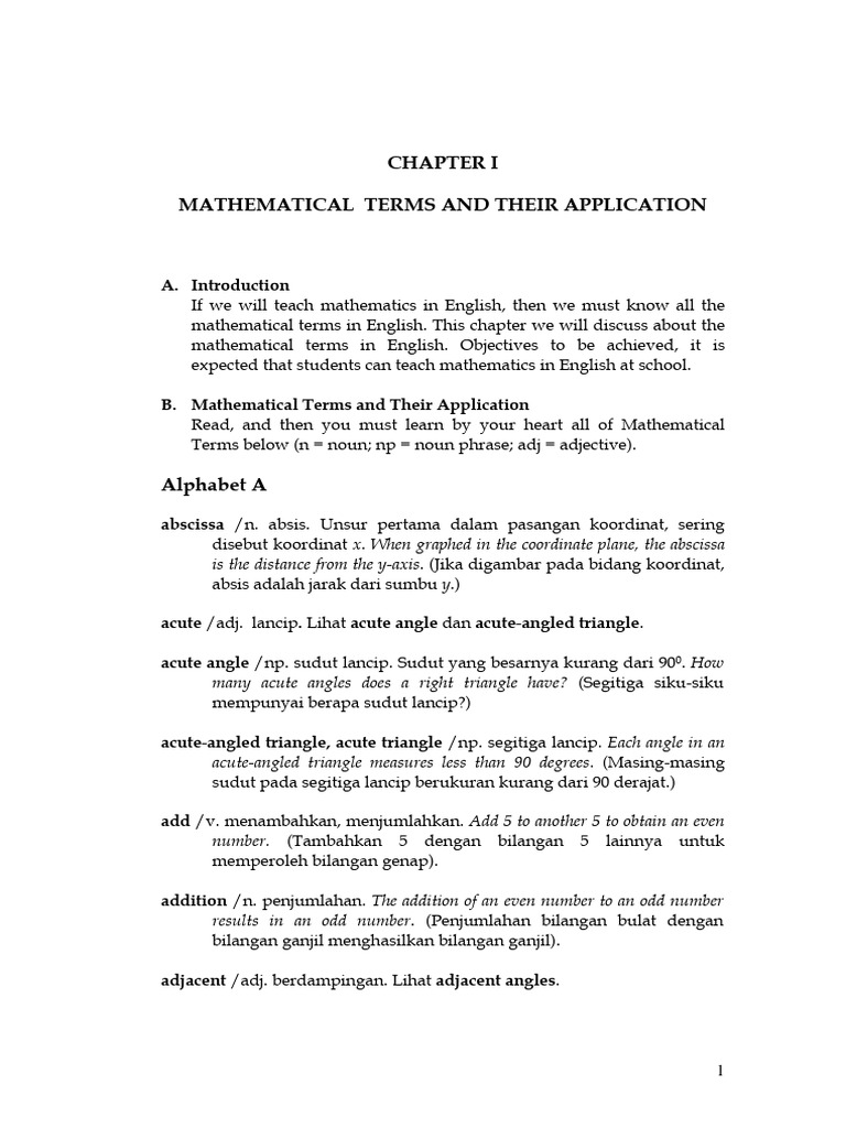 1 Bab I Math Terms Pdf Metode Bahan Ajar