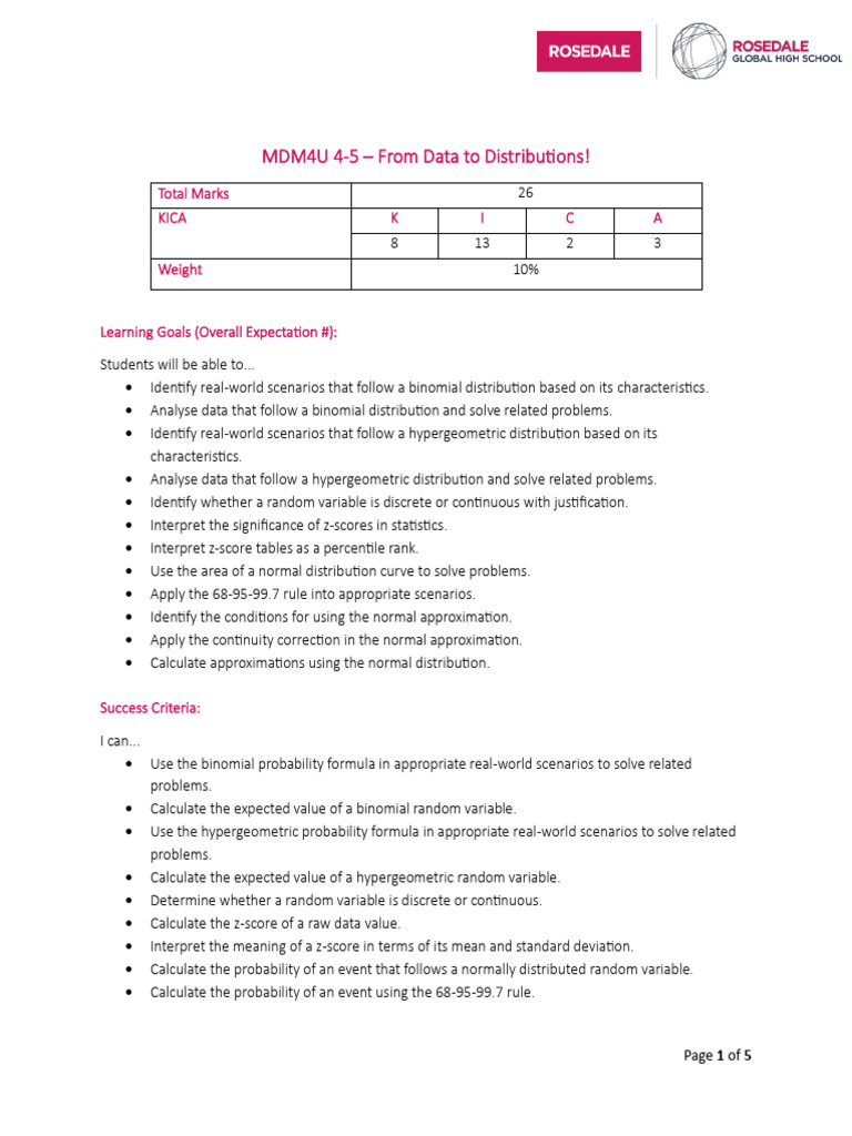 MDM4U 4-5 Summative | PDF | Probability Distribution | Standard Score