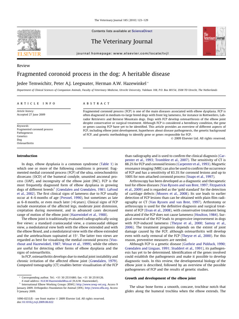 Fragmented Coronoid Process in The Dog - A Heritable Disease | PDF