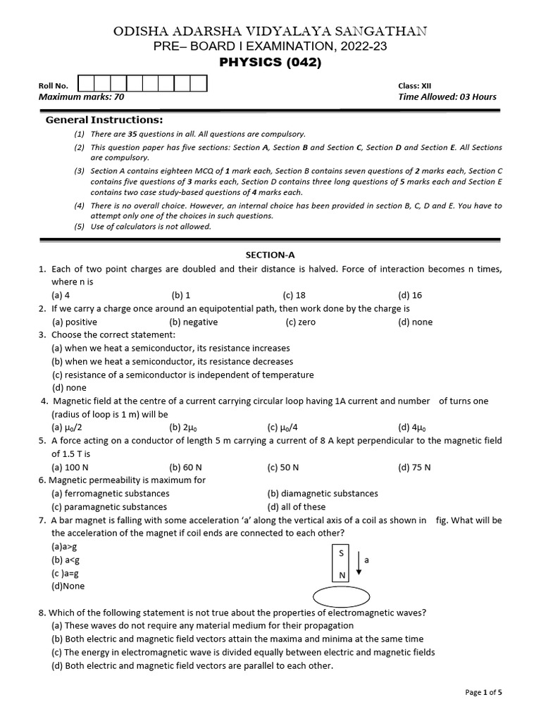 Xii QP Physics PB - I | PDF