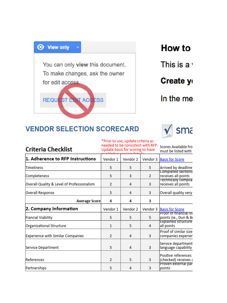 Vendor Selection Scorecard Template | PDF | Product Lifecycle | Request For Proposal